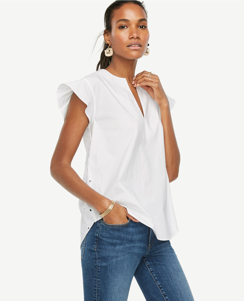 flounce-sleeve-lace-back-top