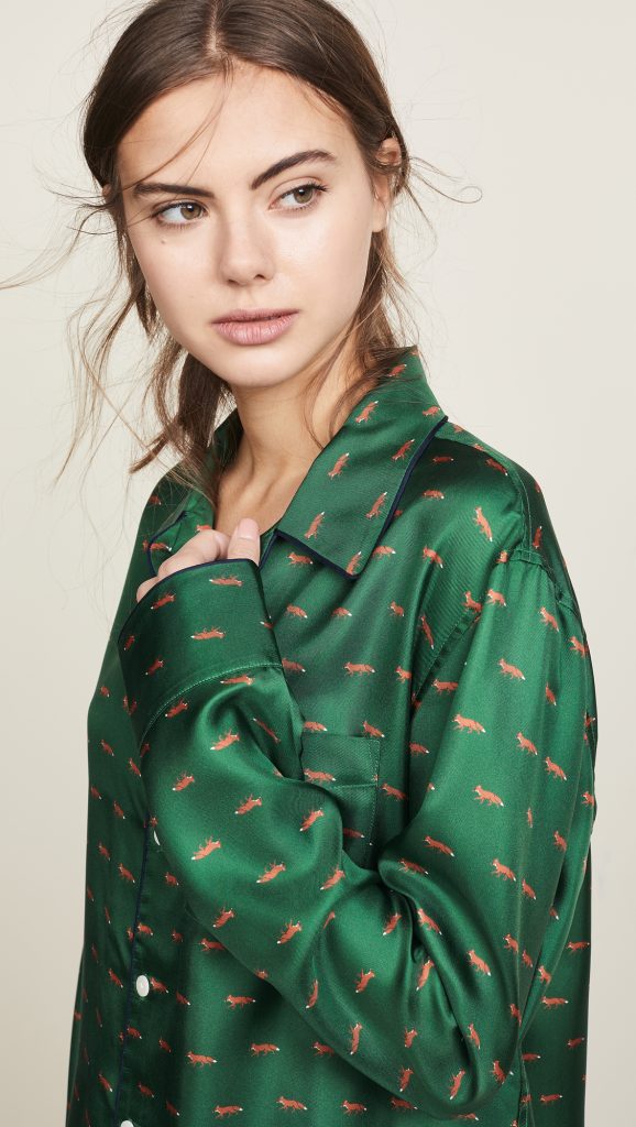 green-silk-fox-print-pajama-top-womens
