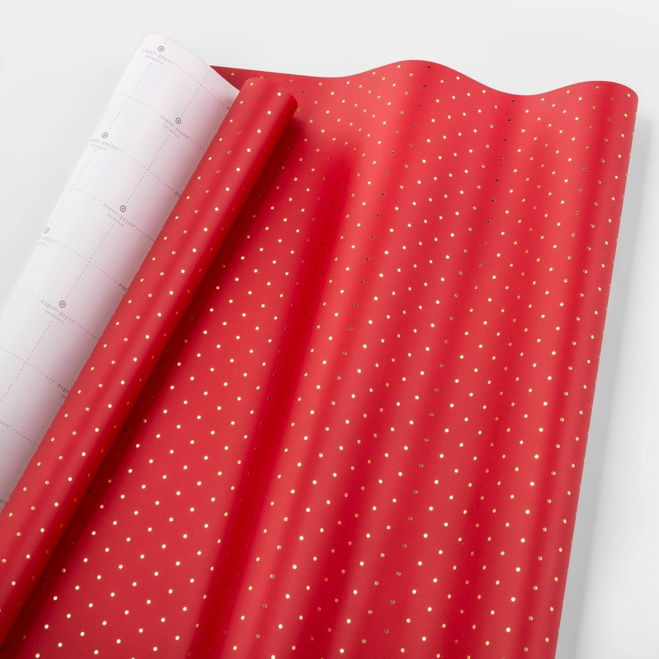 red-gold-swiss-dot-gift-wrap-single-roll-christmas-wrapping